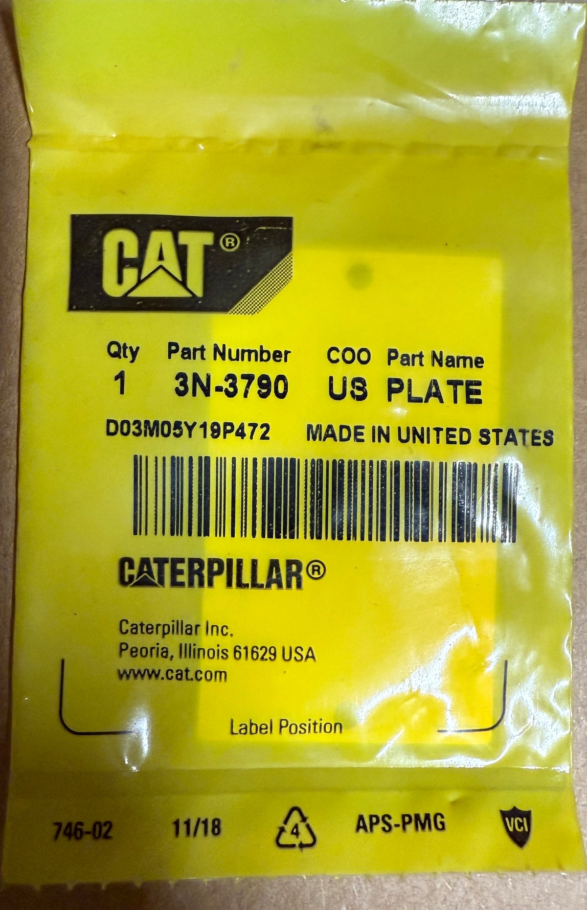 CAT Serial Number Plate 3N-3790 — Western Diesel & Performance